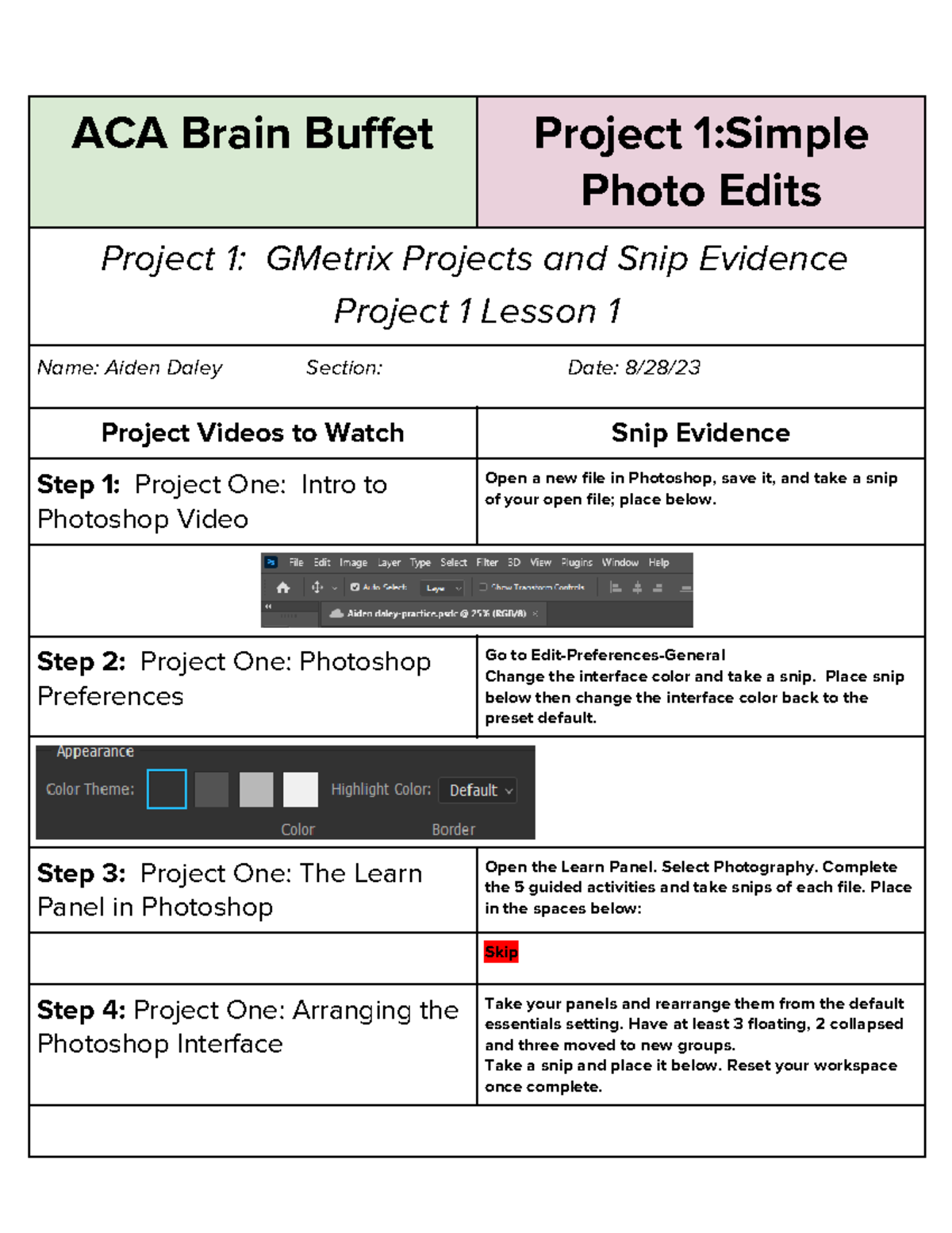 2021 Gmetrix PS ACA Brain Buffet Project 1: Lesson 1 Guide - Studocu