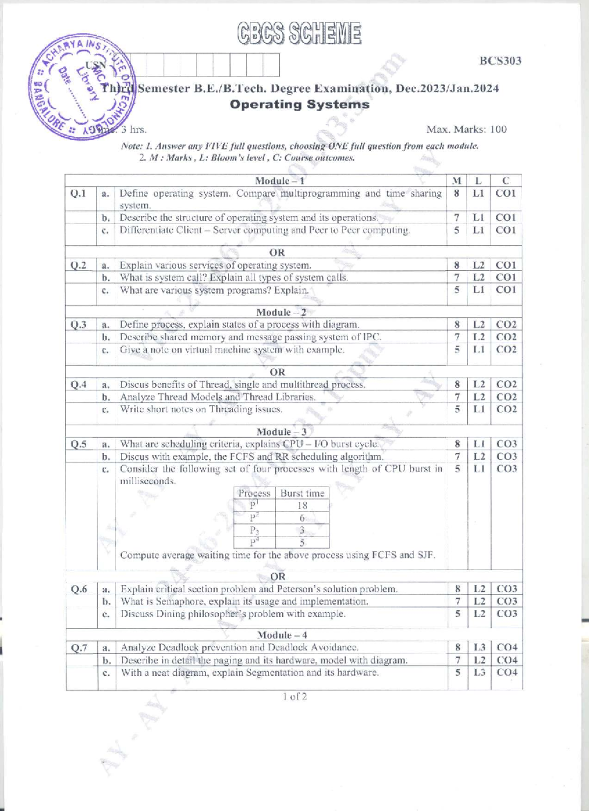 BCS303 - Operating Systems Semester Exam Guide - Studocu
