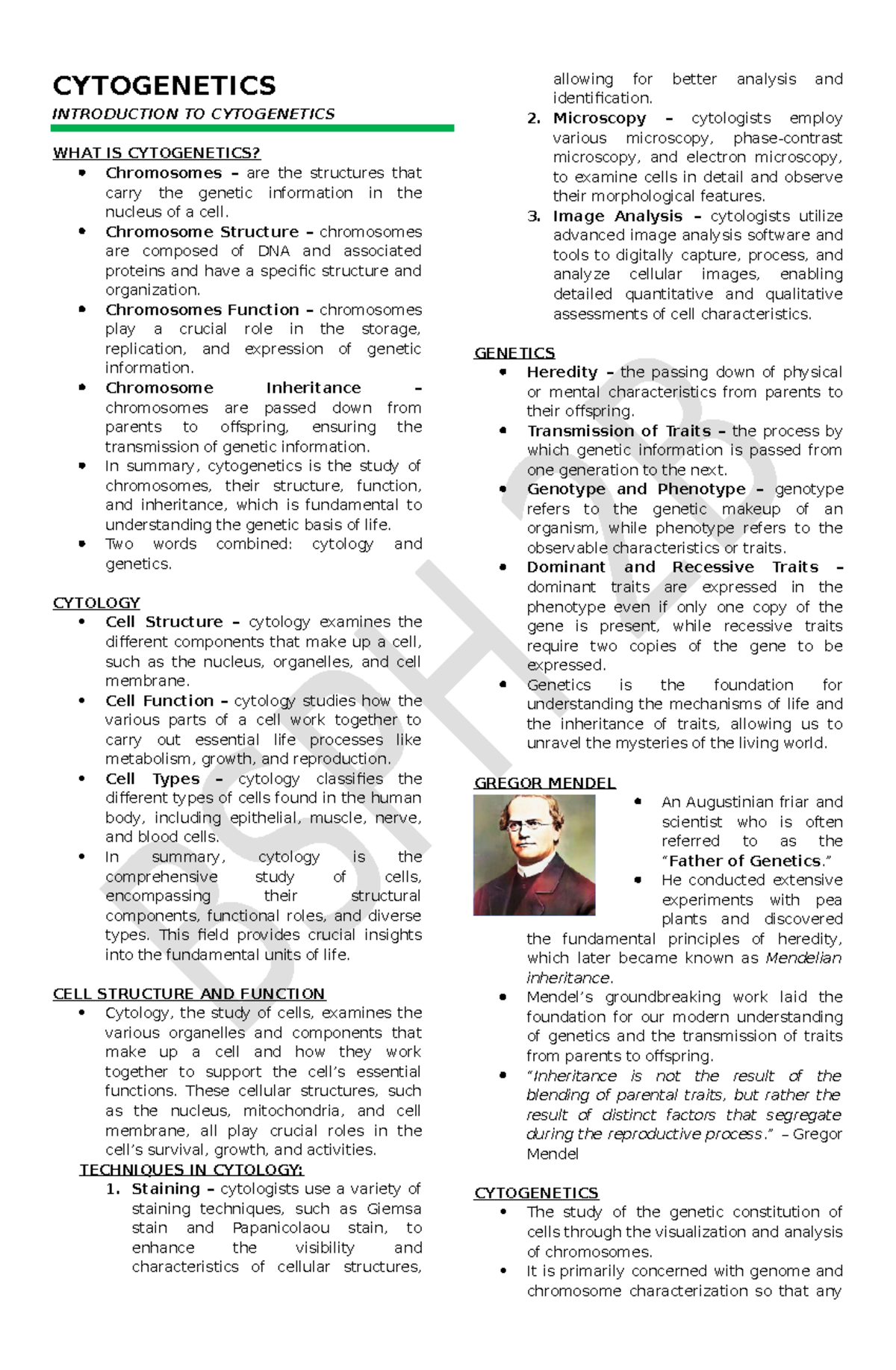 Cytogenetics: Structures, Functions, and Inheritance of Chromosomes ...