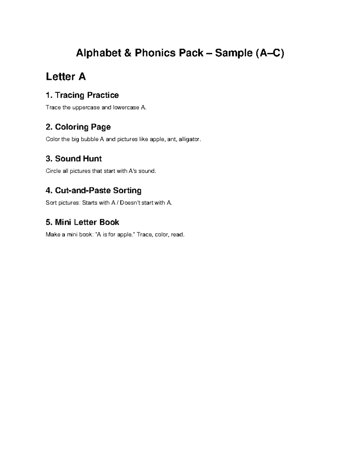 Alphabet Phonics Sample: Activities for Letters A & B - Studocu