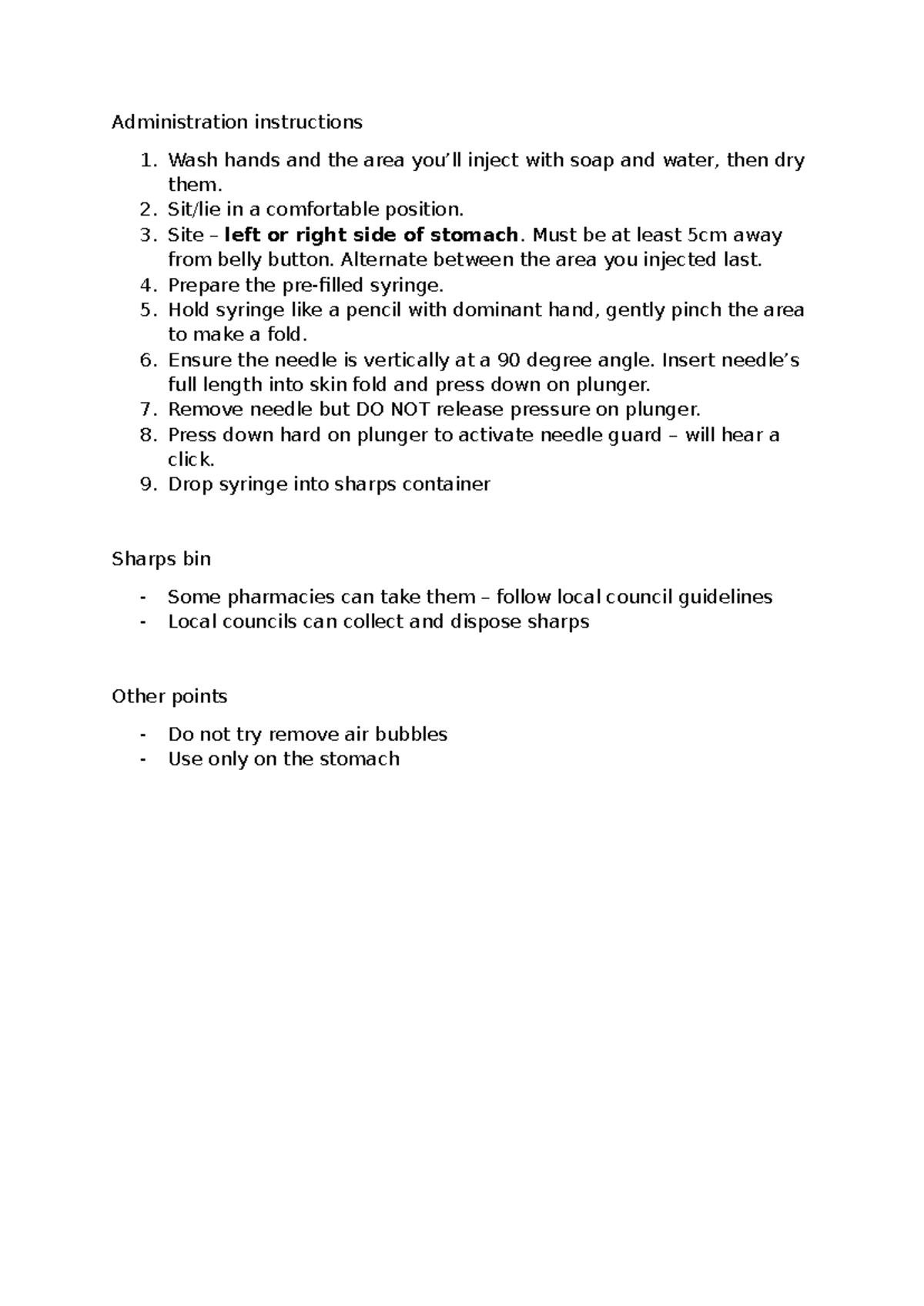 Enoxaparin Administration Instructions and Key Points - Studocu