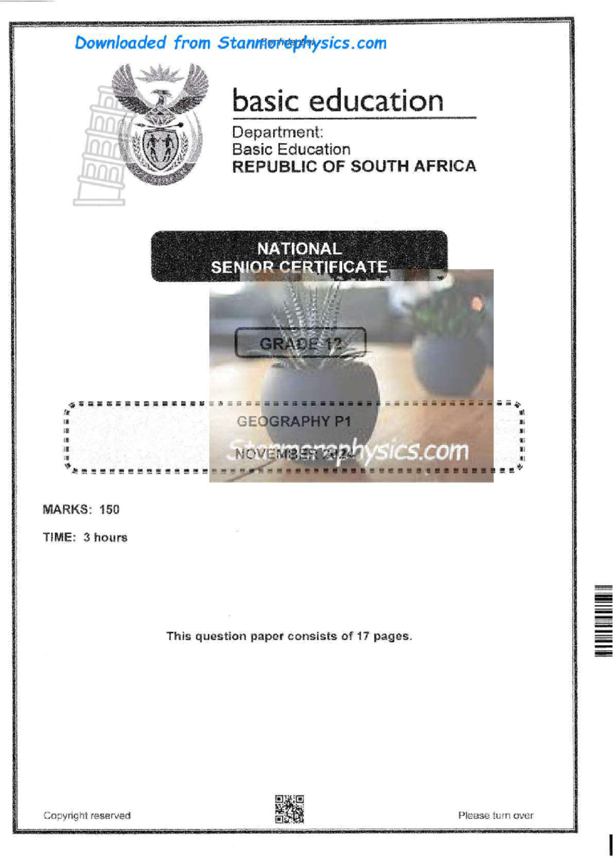 NSC Geography Grade 12 November 2024 P1 Exam Paper and Memo - Studocu