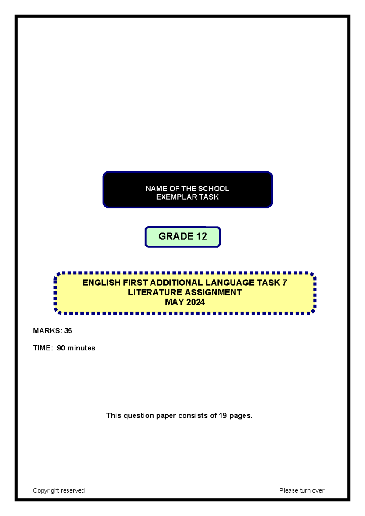 Grade 12 EFAL Literature Task 7 Assignment May 2024 - Studocu