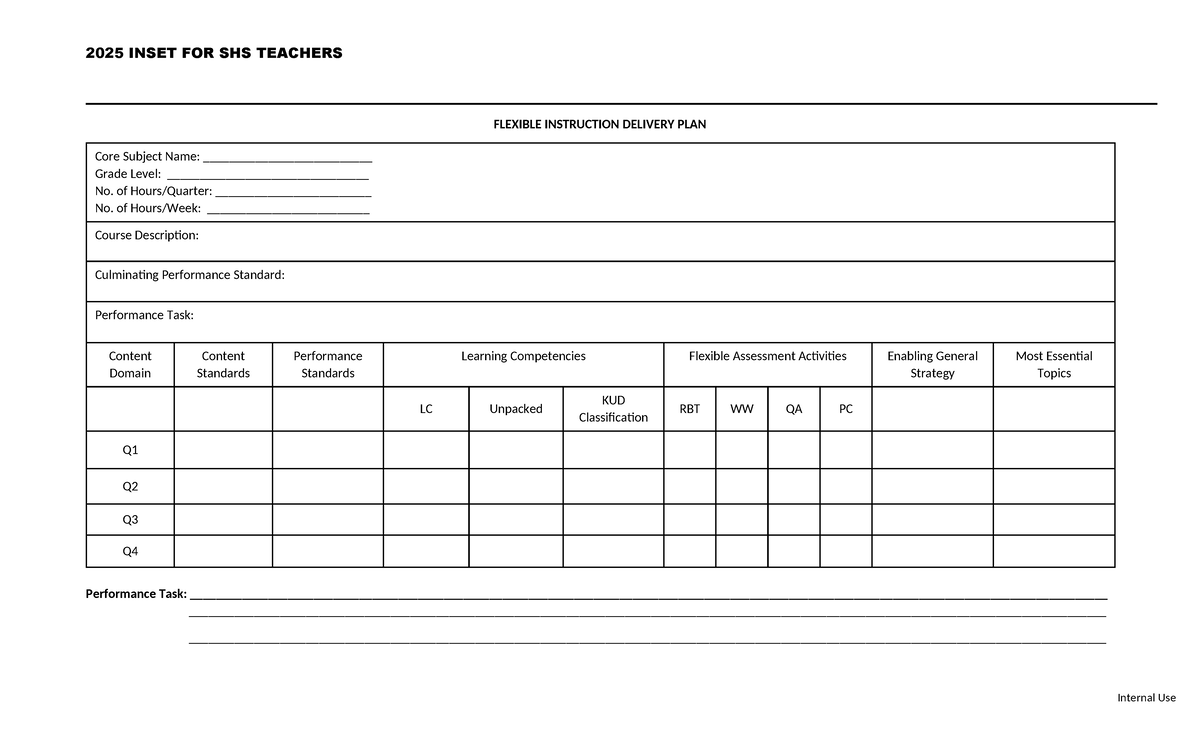 FIDP-Template 2025- Inset - Internal Use 2025 INSET FOR SHS TEACHERS ...