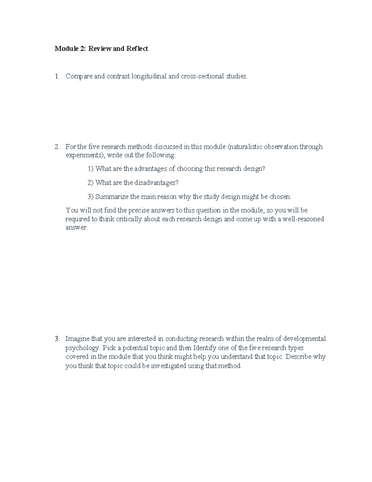 Module 2: Review and Reflect on Research Methods in Developmental Psychology - Studocu