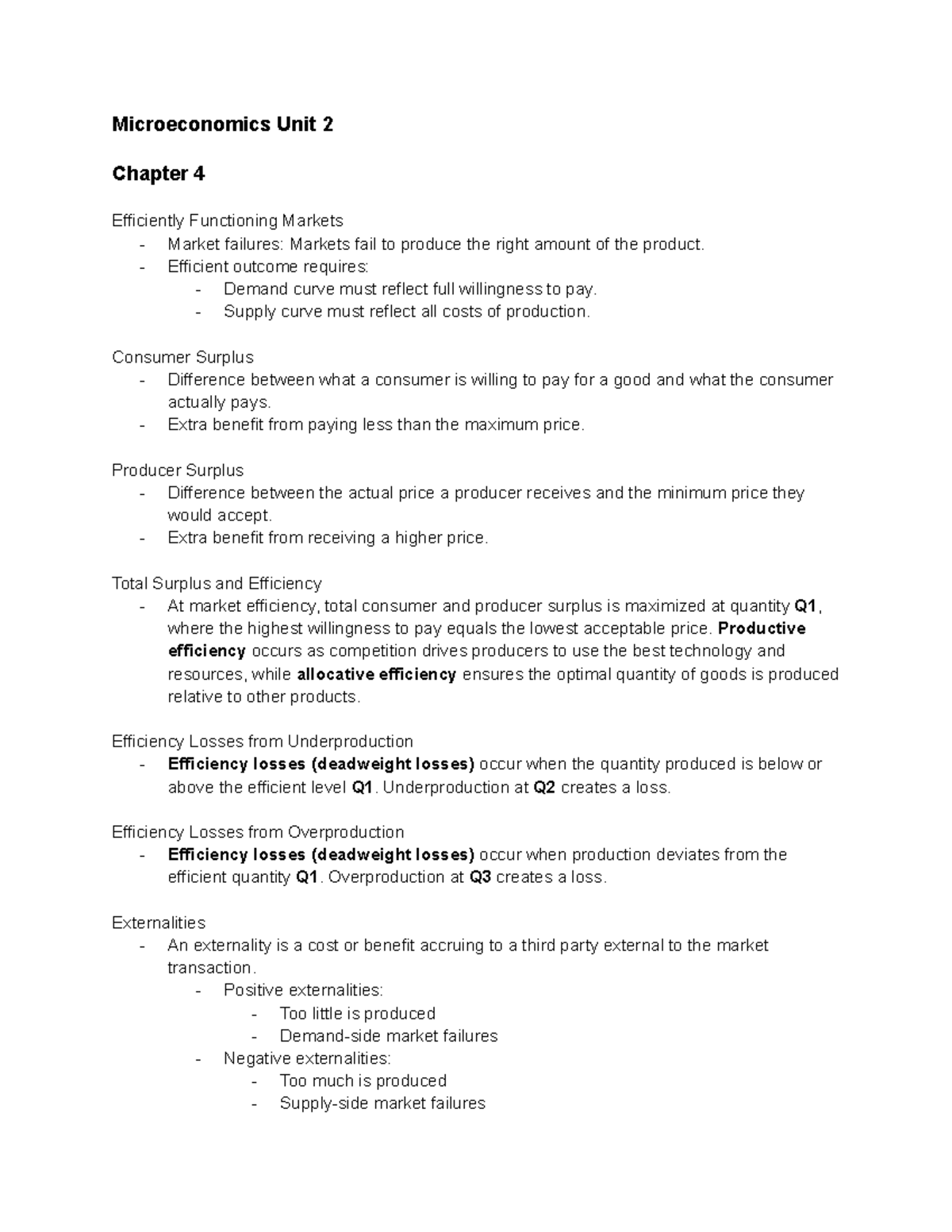 Microeconomics Unit 2: Efficient Markets and Elasticity Insights - Studocu