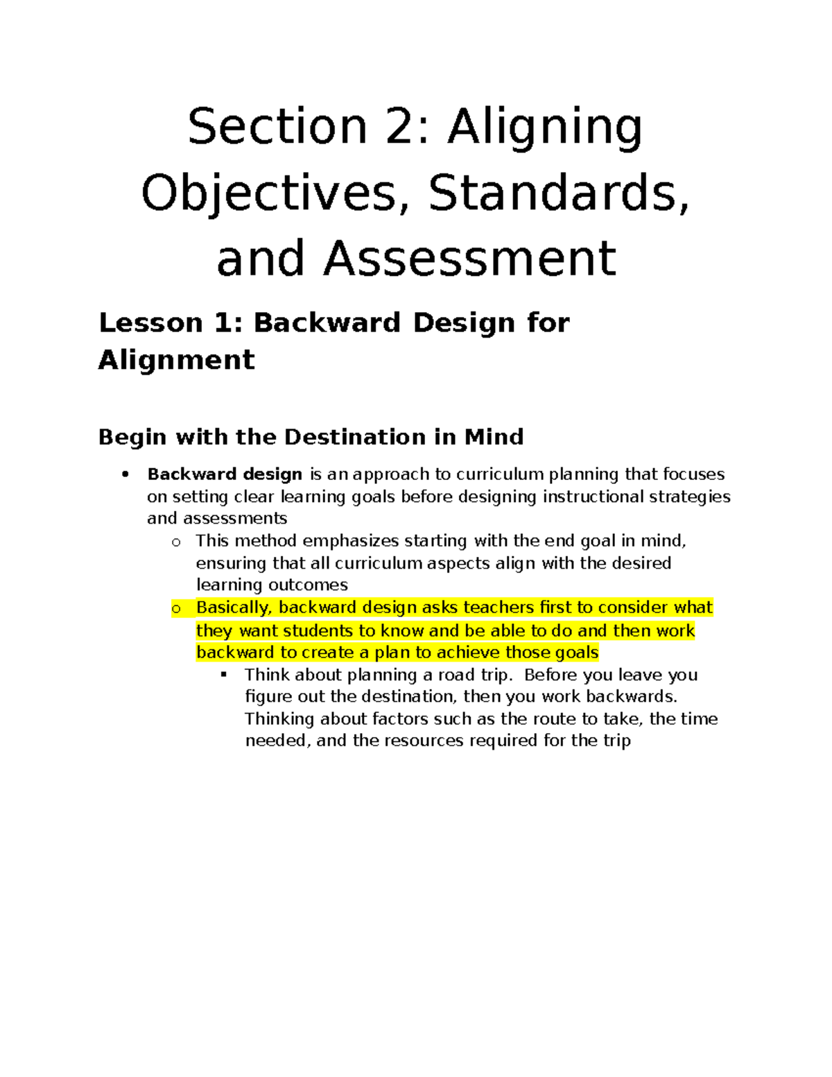 Backward Design in Curriculum Development: Aligning Objectives ...