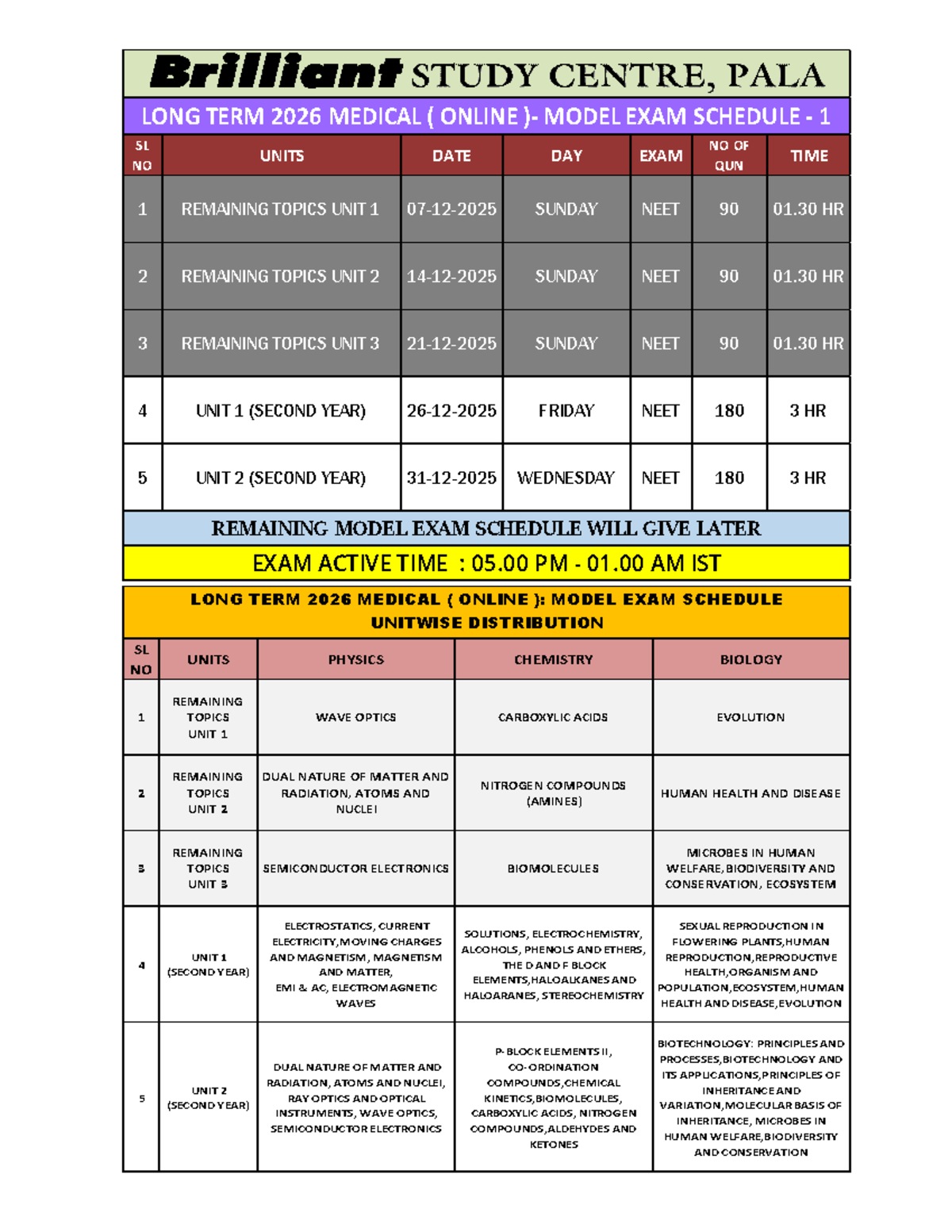LT-26 MED Online Model Exam Schedule 2026 - Updated 1 - Studocu
