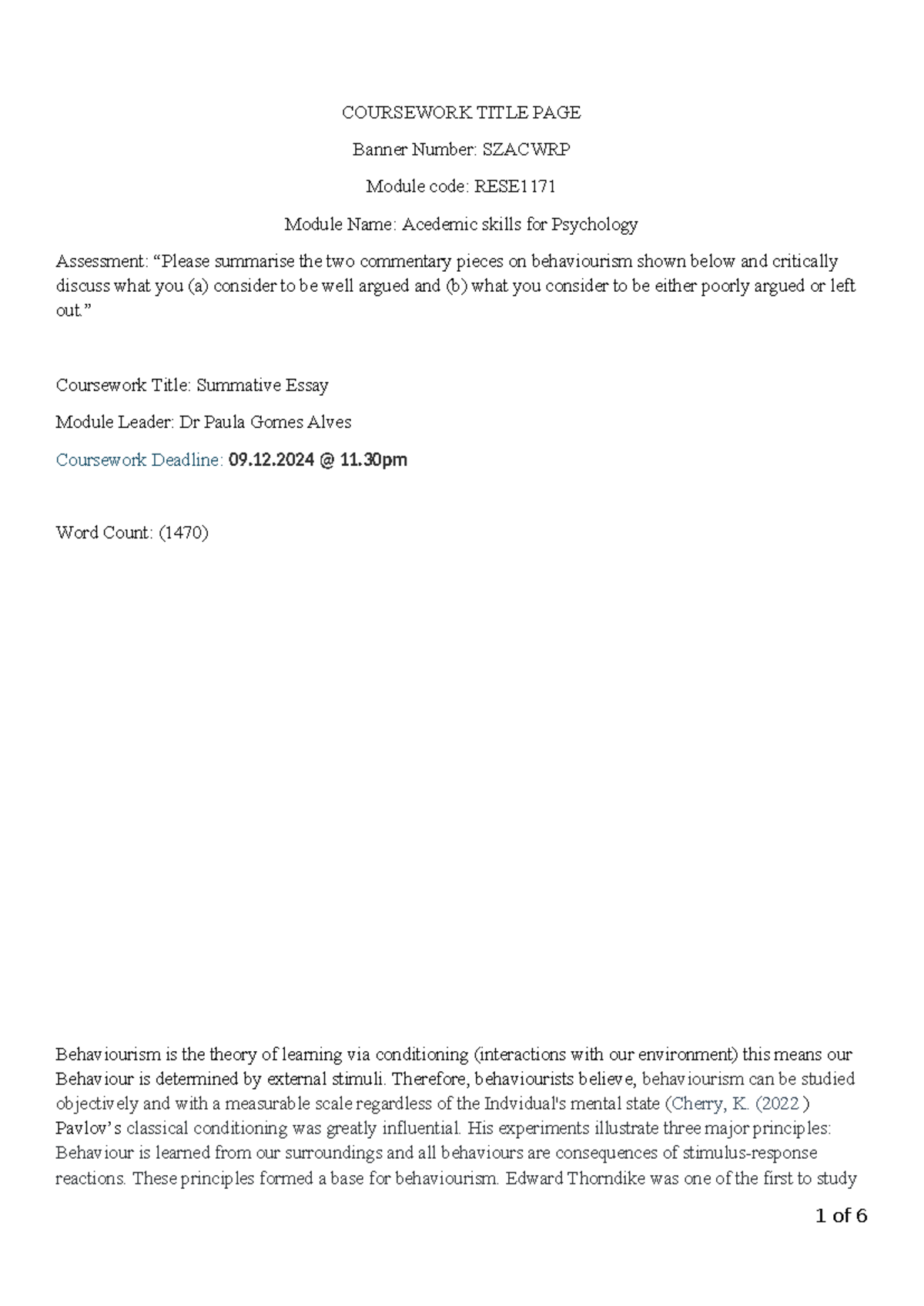 Alves 001401467-9 - statistics - COURSEWORK TITLE PAGE Banner Number ...
