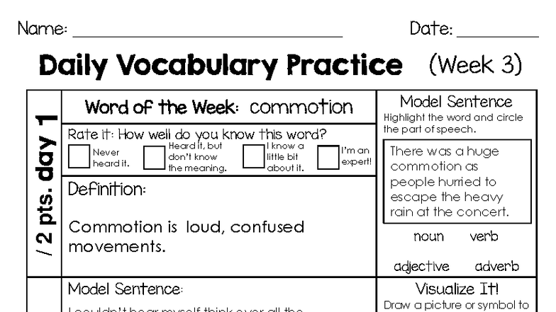 Daily Vocabulary Practice: Word of the Week 3 - Commotion - Studocu