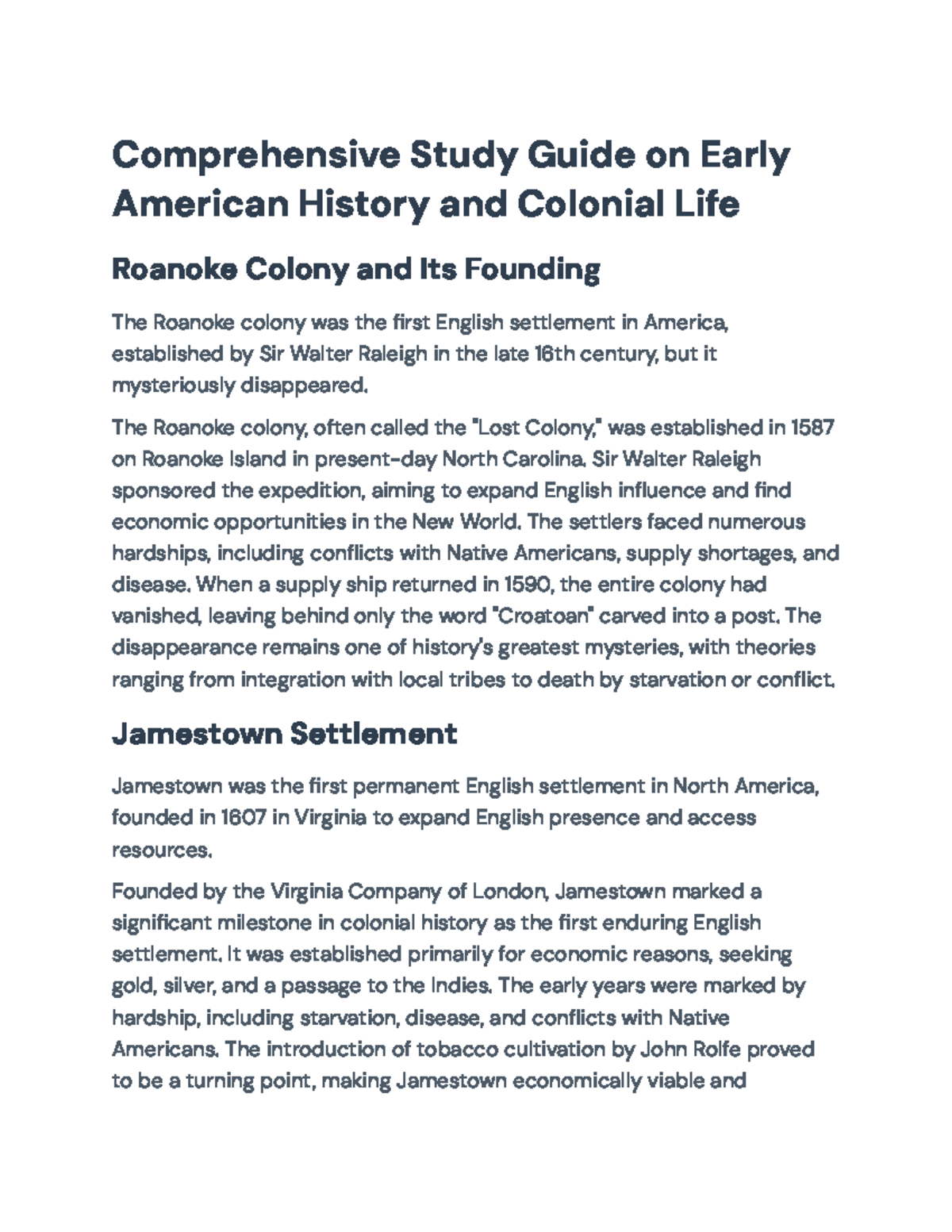 Comprehensive Study Guide: Key Concepts in Early American History - Studocu