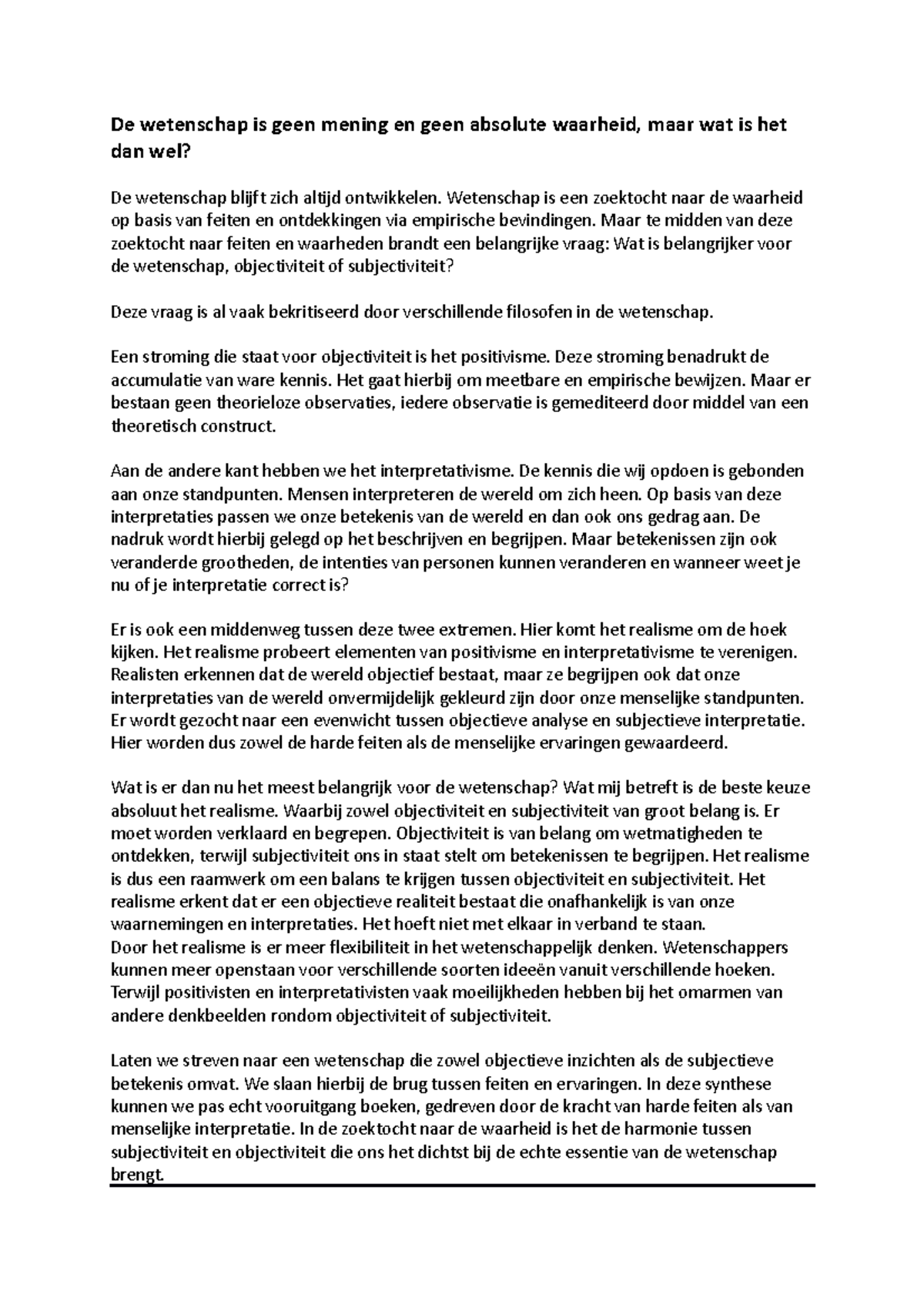 Zkp 2 - Objectiviteit en Subjectiviteit in de Wetenschap: Een Reflectie ...