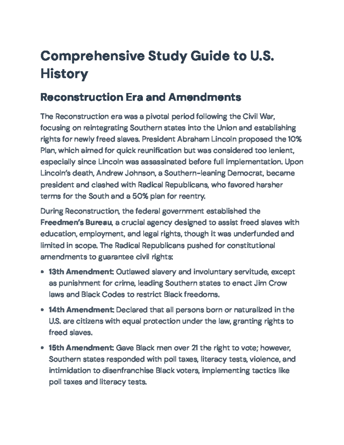 Comprehensive Study Guide for U.S. History: Key Events & Themes ...