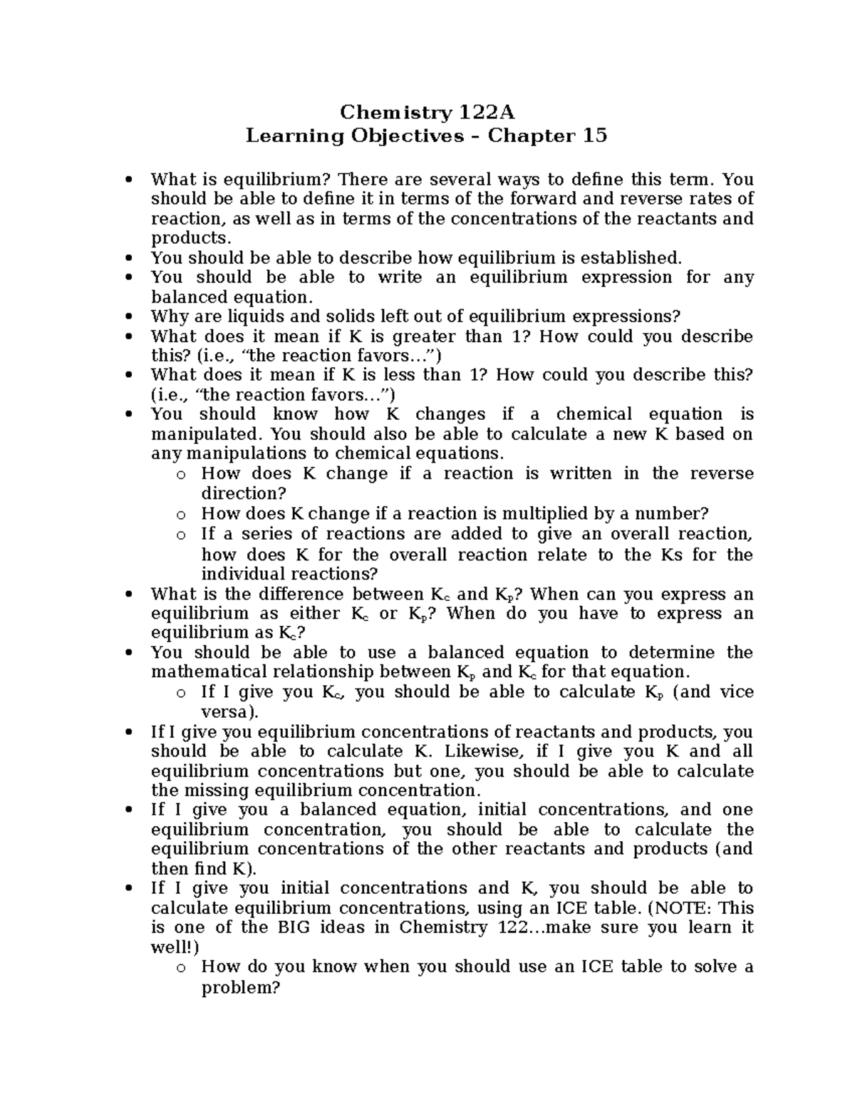 Chem122 learning objectives ch 15 - Chemistry 122A Learning Objectives ...