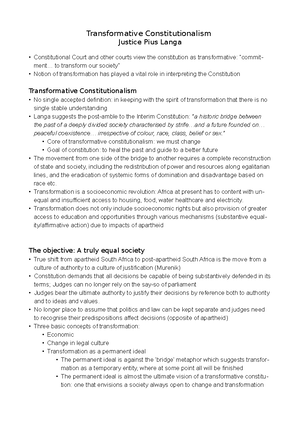Transformative Constitutionalism - The aim is to explain and discuss ...
