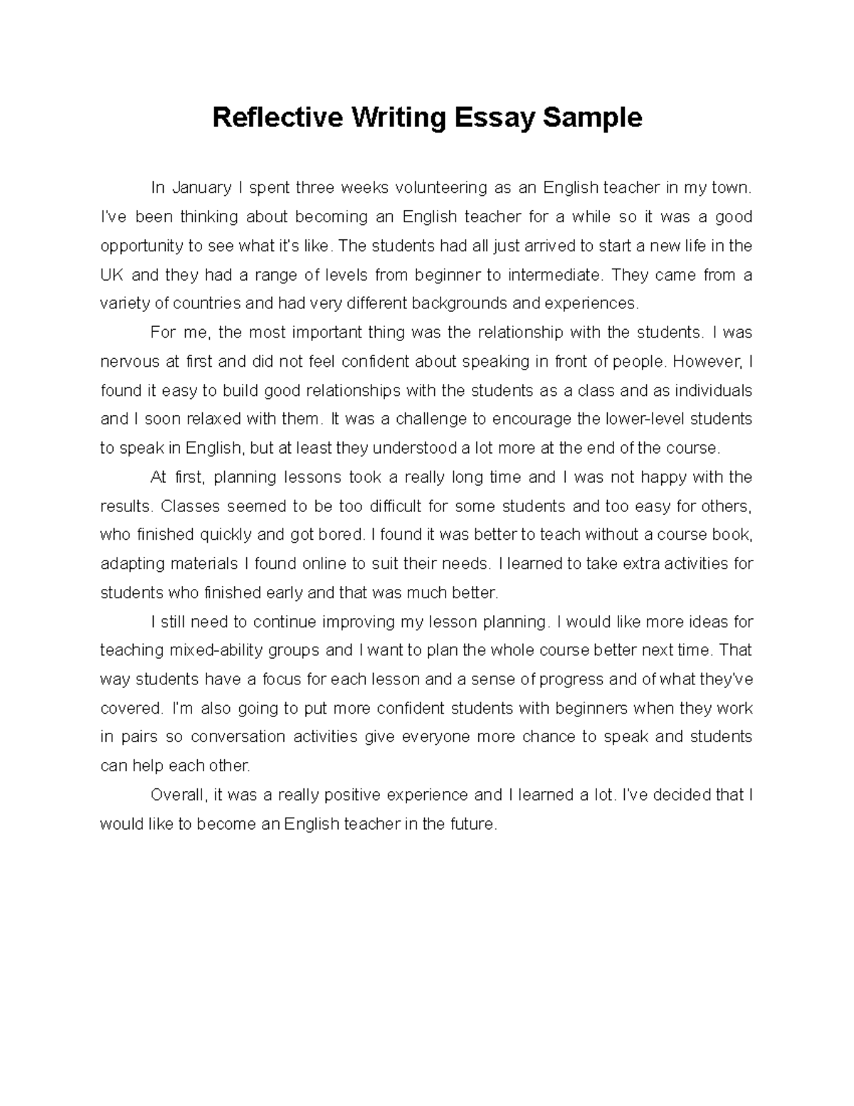 EGCW10 Reflective Writing Essay: My Journey as a Volunteer English ...
