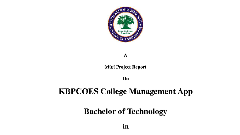 Mini Project Report: KBPCOES College Management App (B.Tech CSE) - Studocu