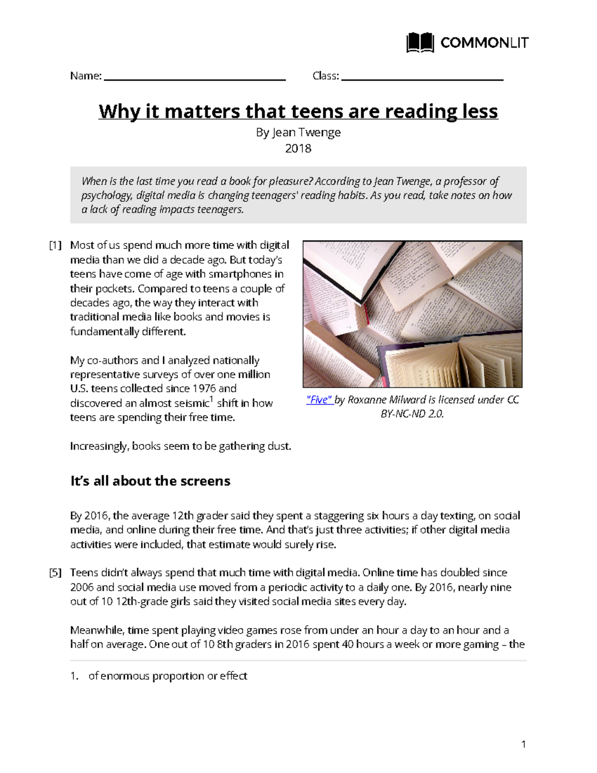 ENG 101: Importance of Teen Reading Decline - Analysis & Discussion ...