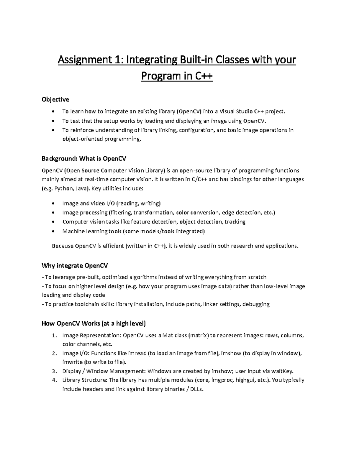 Assignment 1: Integrating OpenCV with Visual Studio Project - Studocu