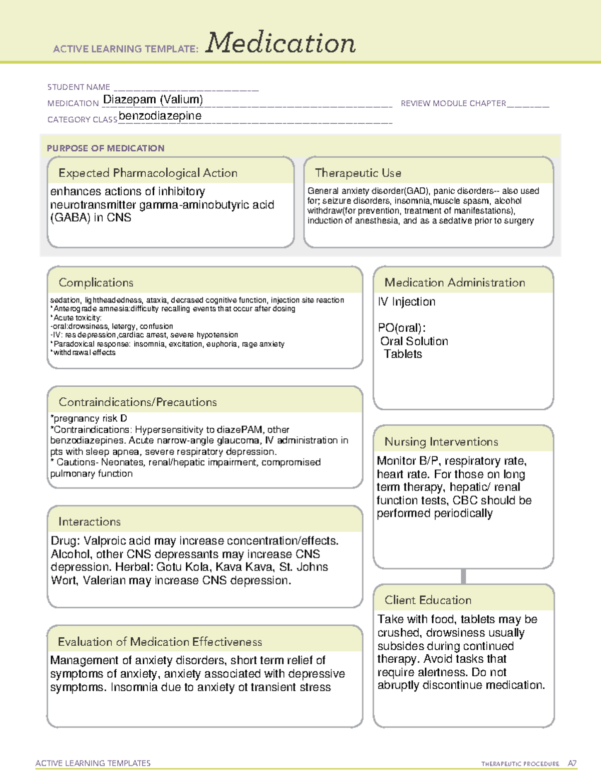 Diazepam (Valium) - Benzodiazepine Active Learning Template - Studocu