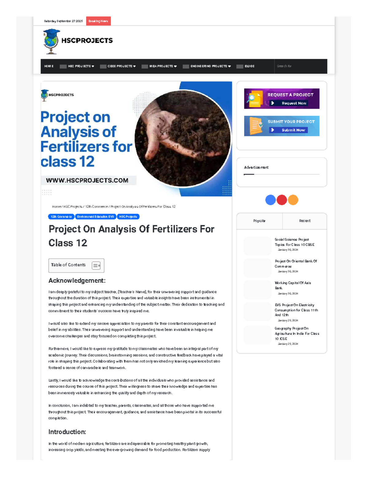 HSC Project on Analysis of Fertilizers for Class 12 - Studocu