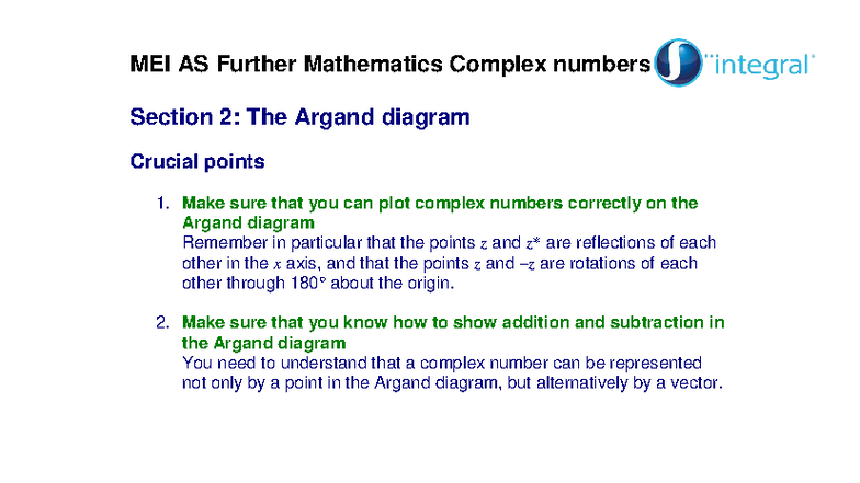 MEI AS Further Mathematics: Complex Numbers & Argand Diagram Insights ...