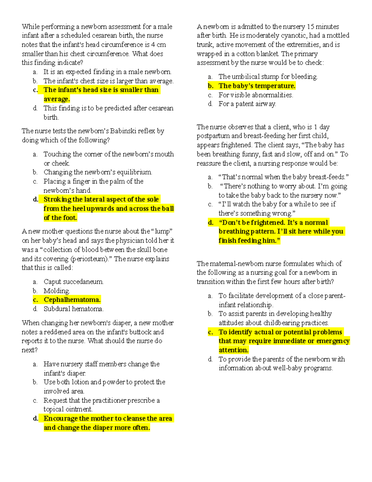 OB 3 Exam Practice Questions - Newborn Assessment & Nursing ...