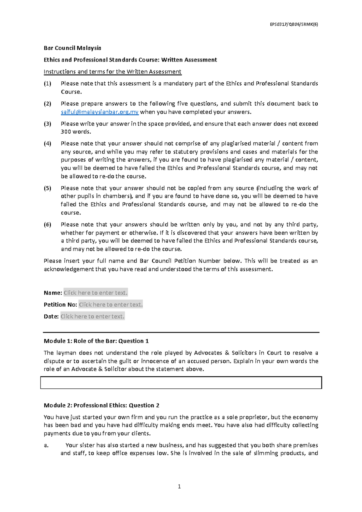 EPS 2017: Ethics & Professional Standards Course Written Assessment Guide - Studocu