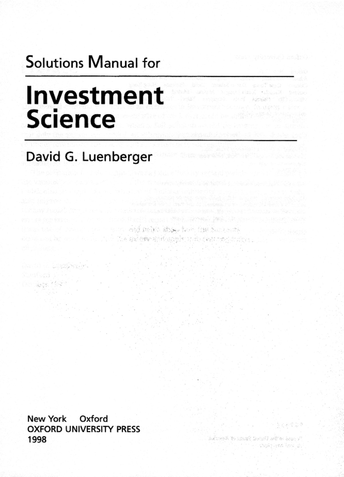 257225809 Solution Manual for Investment Science by David Luenberger ...