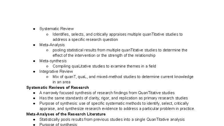Synthesizing Research Evidence: A Systematic Review Guide - Studocu