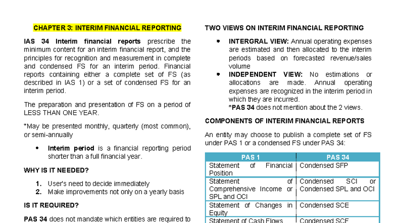CHAPTER 3: IAS 34 Interim Financial Reporting Overview and Principles ...