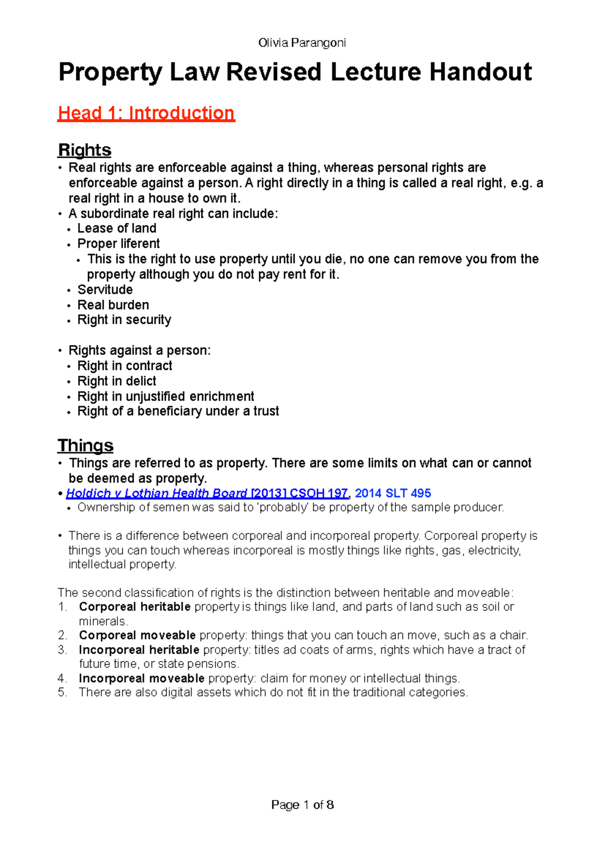 Property Law Revised Lecture Handout 2: Key Concepts & Legal Principles ...