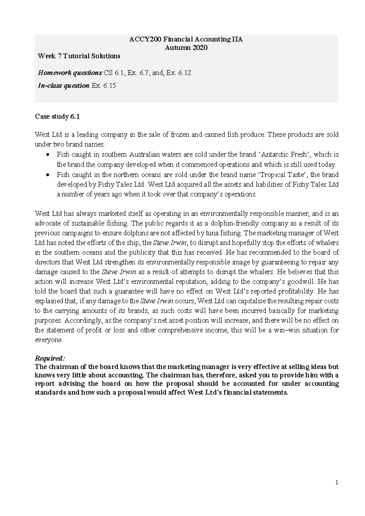 ACCY200 Week 7 Tutorial Solutions - Warning: TT: undefined function: 32 ...