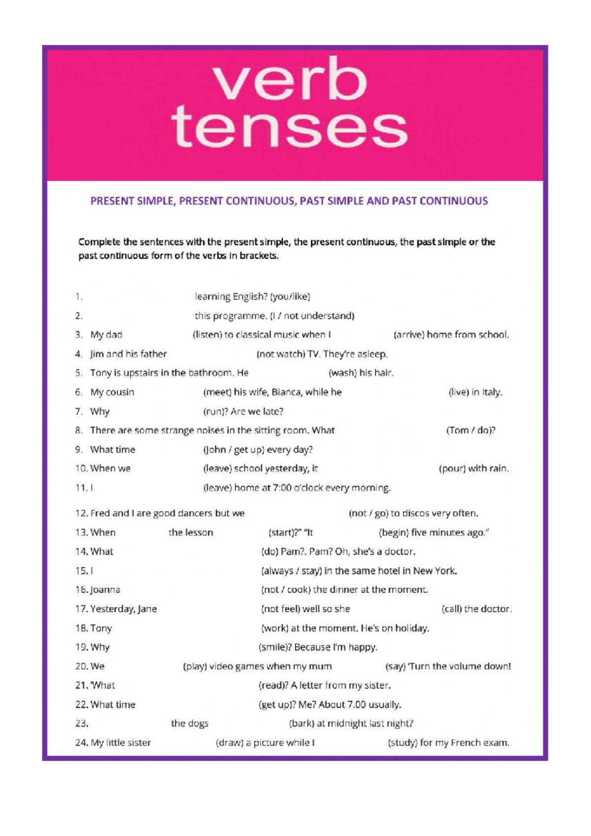 Worksheet 422250 - Verb Tenses: Present Simple & Continuous - Studocu