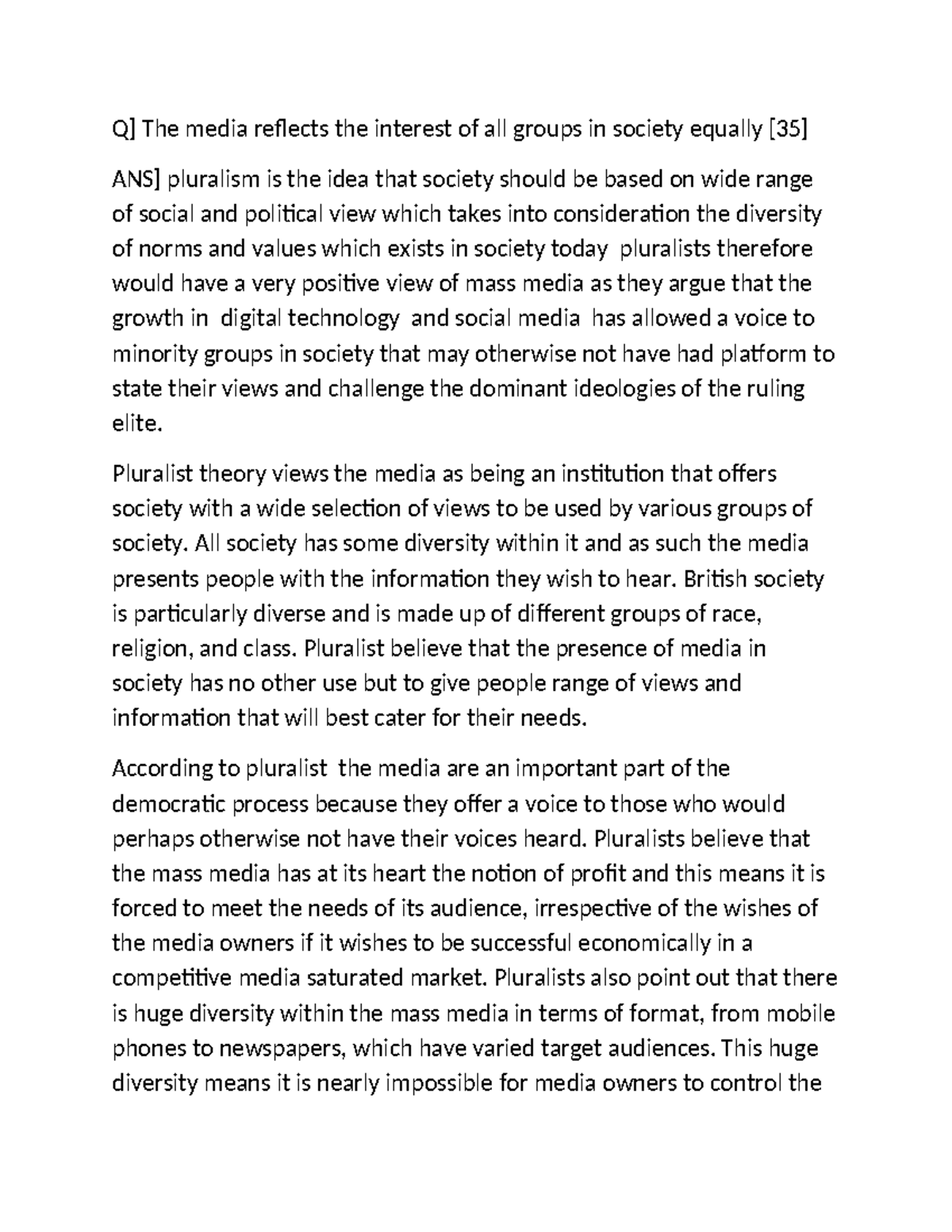 Sociology 101: Pluralism and Media Representation Analysis - Studocu