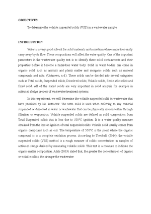 Total Suspended Solid (TSS) Lab Report - This section must be filled by student. Subject & Code ...
