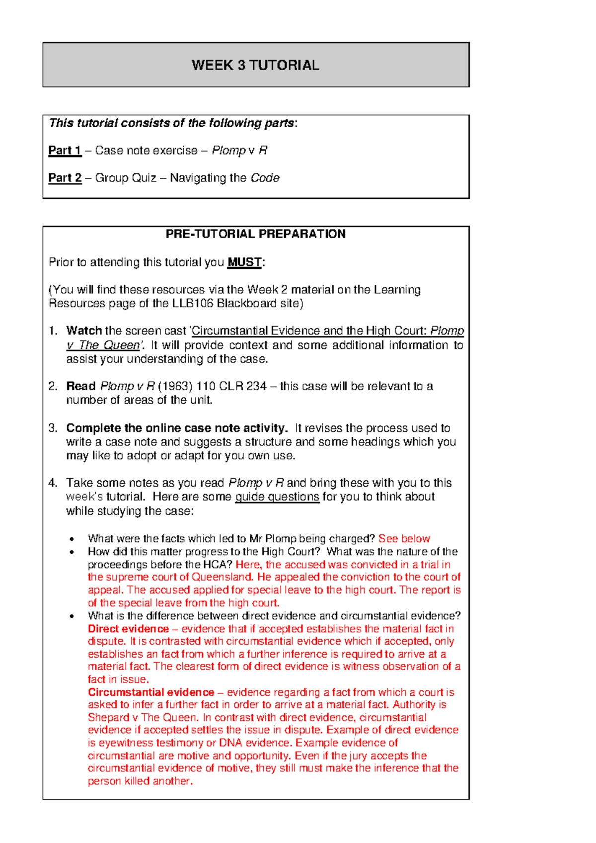 LLB106 Week 3 Tutorial 2 - Case Note on Plomp v R Summary - Studocu