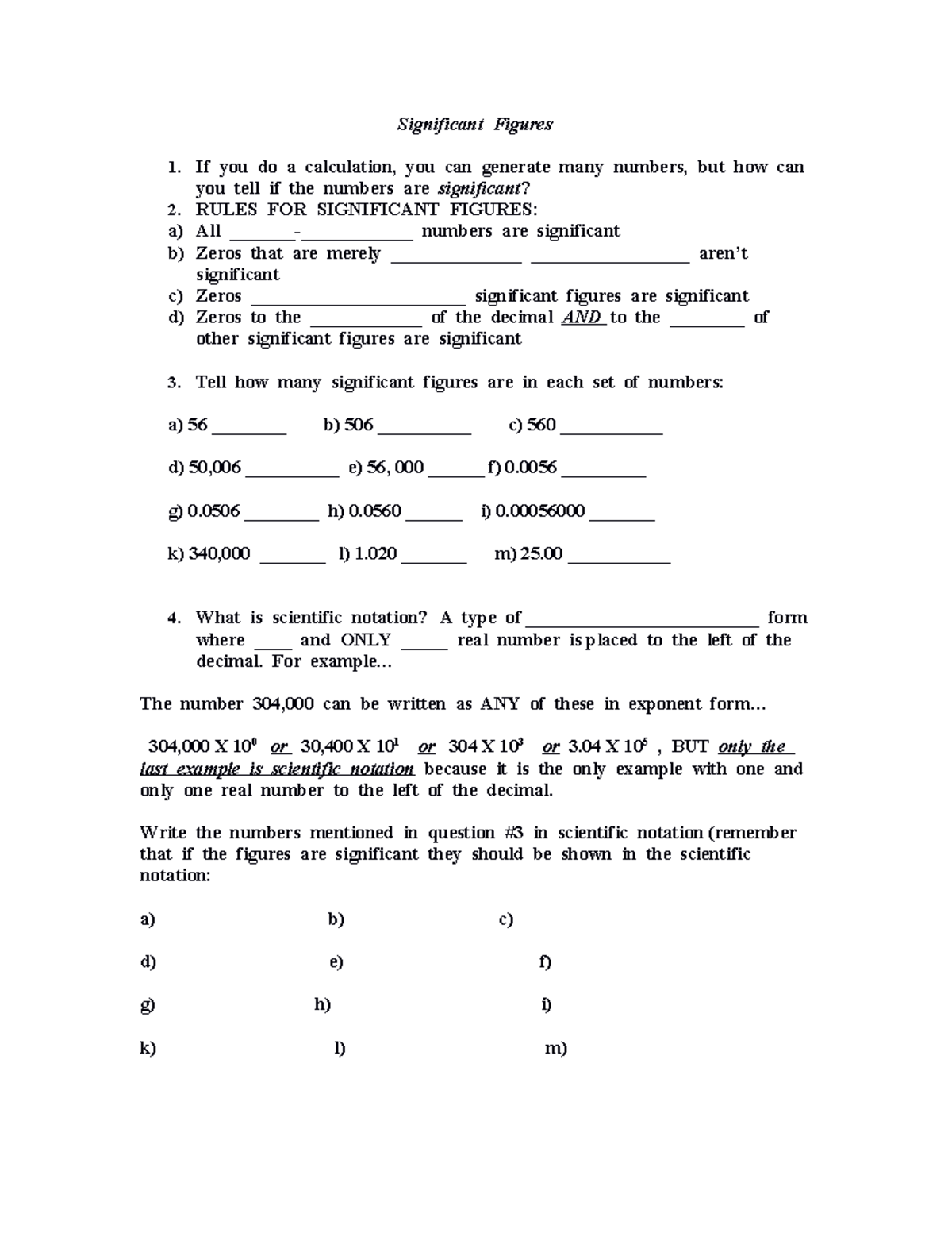 Significant Figures Teaching Notes & Worksheet-1 - Studocu