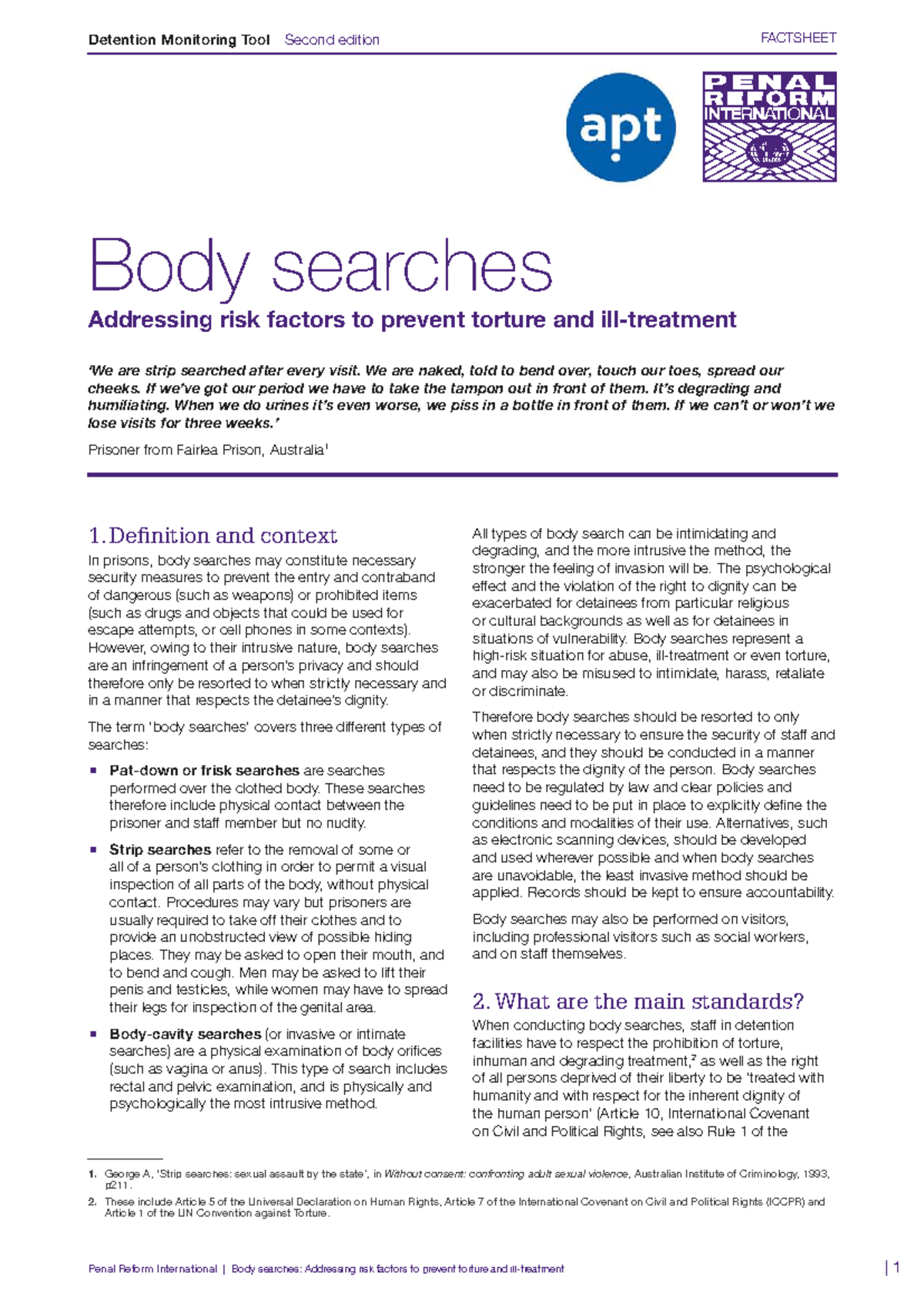 FACTSHEET 4: Body Searches in Detention - Addressing Torture Risks ...