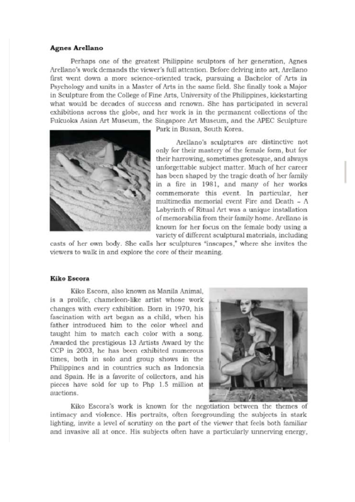 Rogh - Lecture Notes on Philippine Sculptors: Arellano & Escora - Studocu