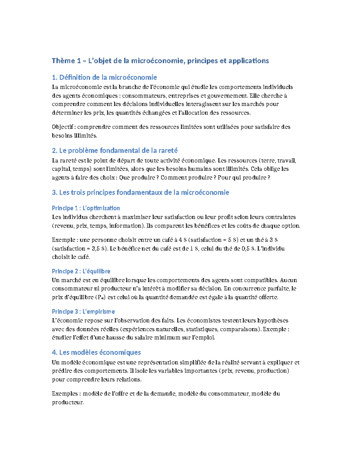 Thème 1 de Microéconomie : Principes et Applications Essentielles - Studocu