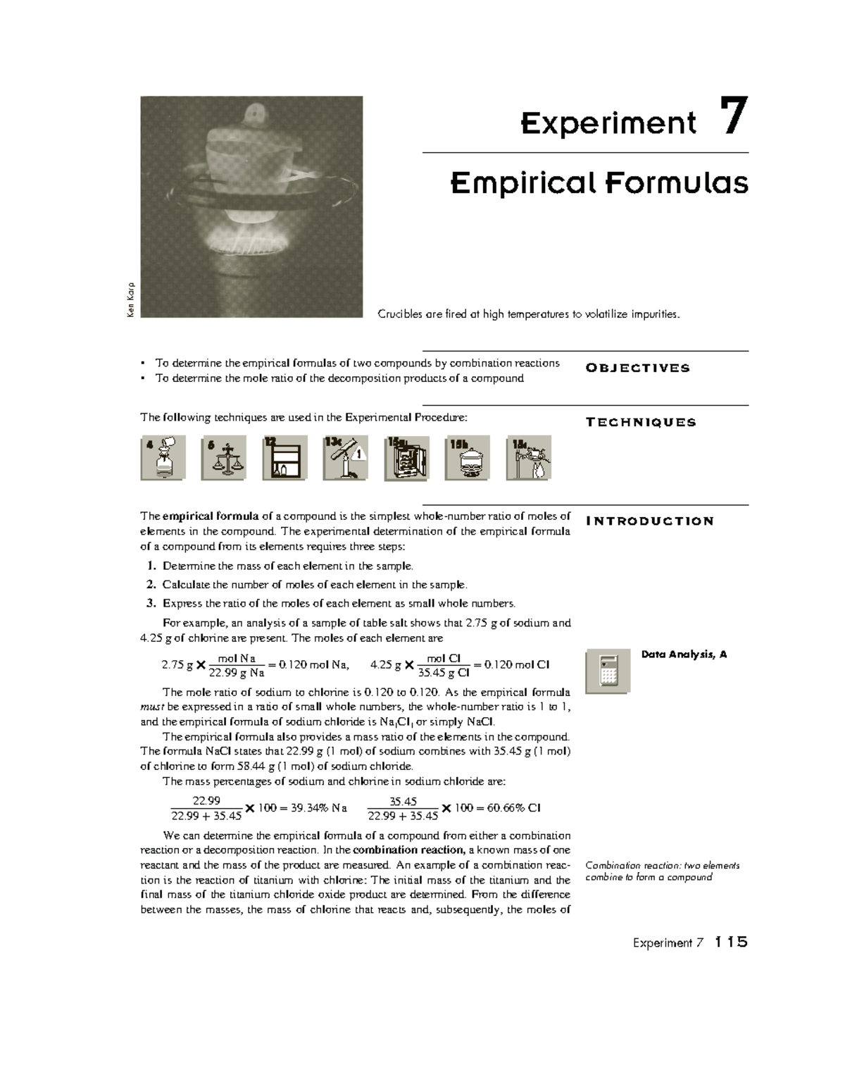 Lab manual - Experiment 7 Empirical Formulas To determine the empirical formulas of two ...