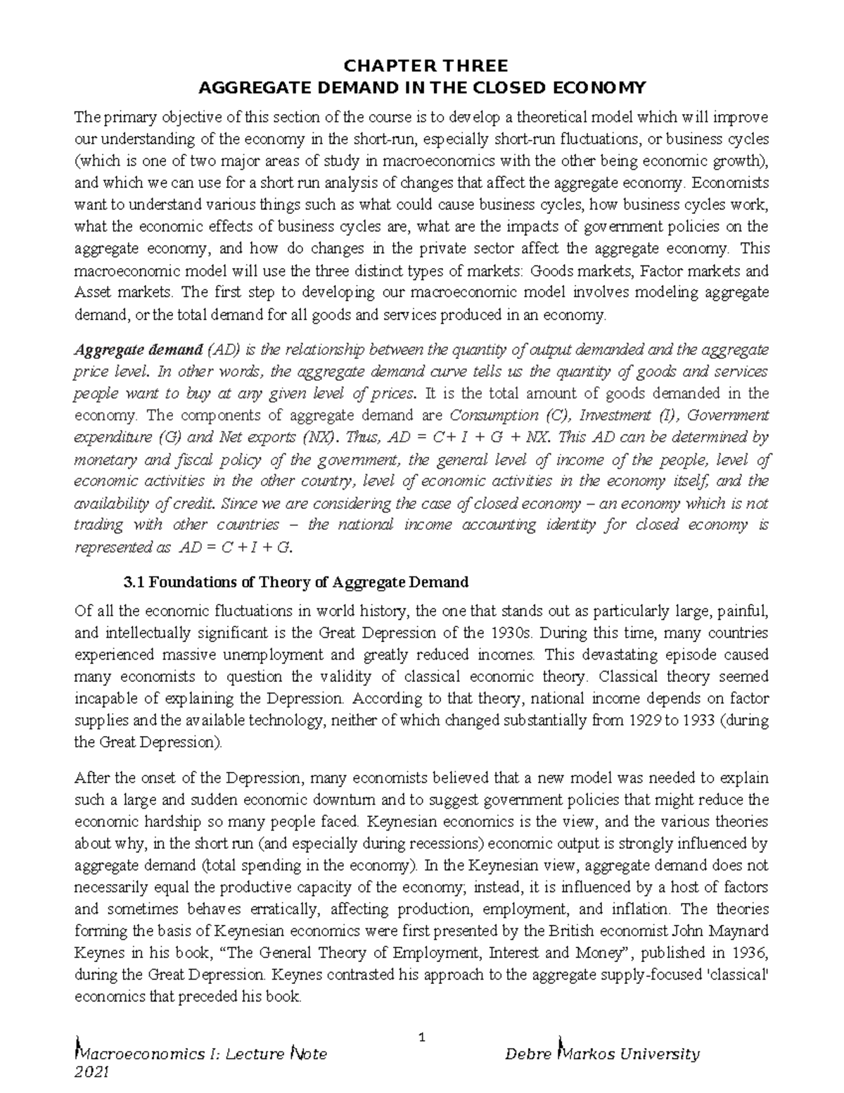 Macroeconomics I: Chapter 3 - Aggregate Demand in Closed Economy - Studocu