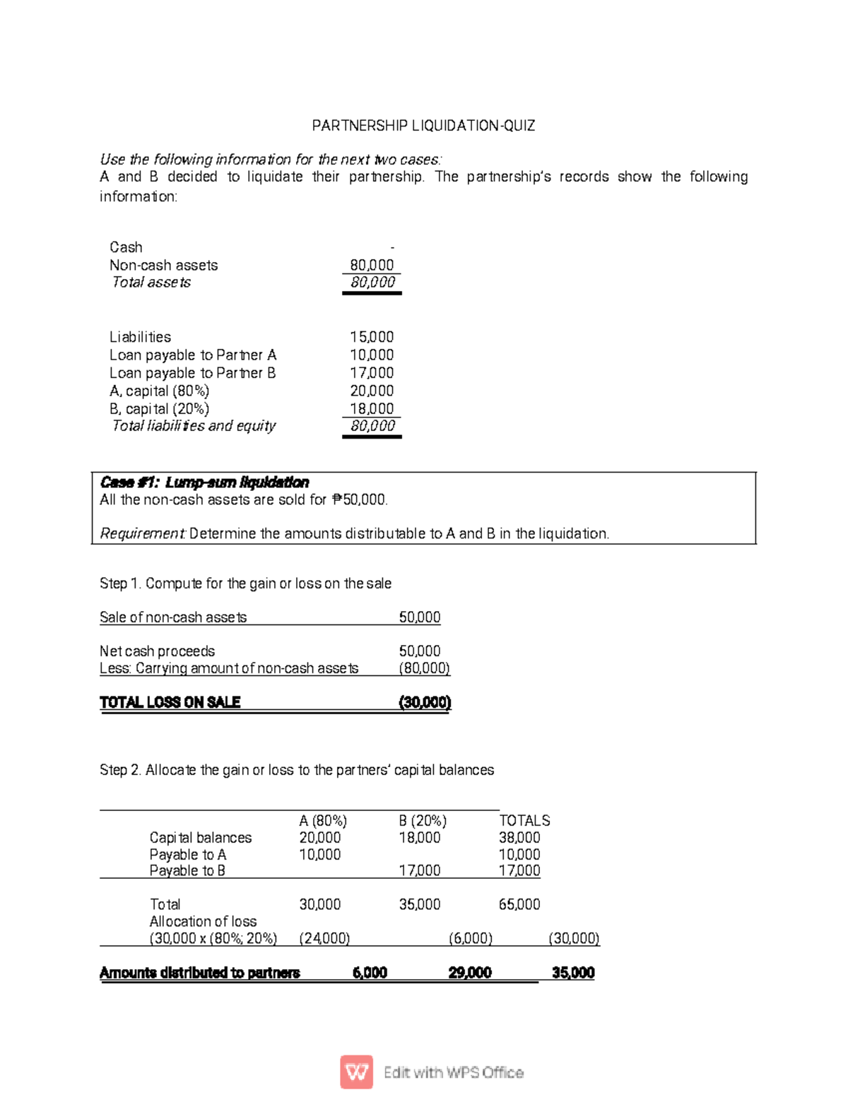 Partnership Liquidation Quiz 1 & 2: Distribution Analysis and Calculations - Studocu