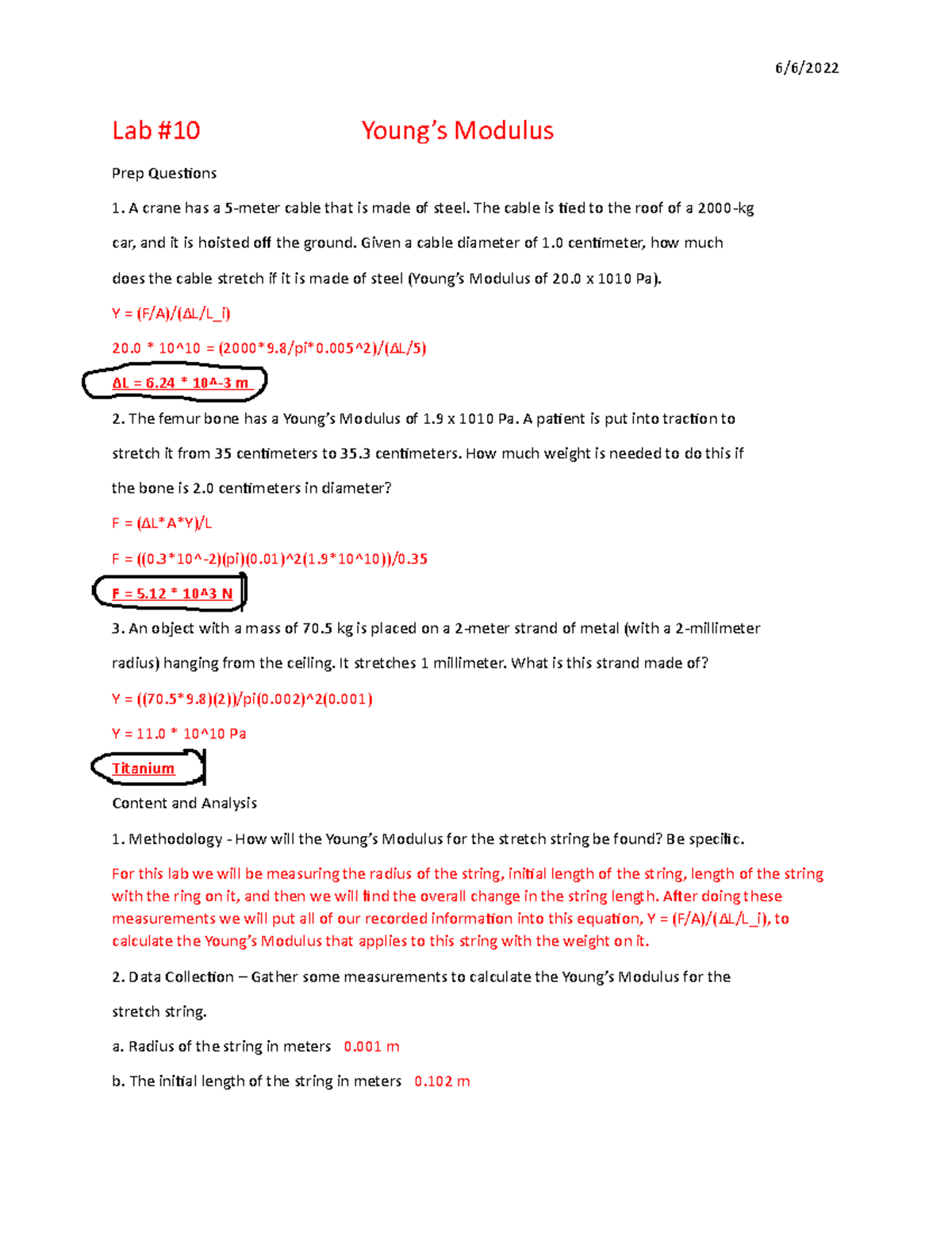 Lab 10 - Lab 1 - 6/6/ Lab #10 Young’s Modulus Prep Questions A crane ...