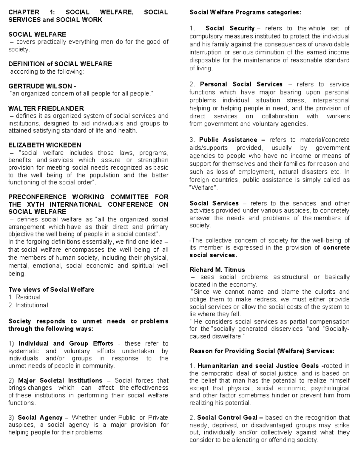 Social WORK Being Chapter 1: Social Welfare Overview and Definitions ...