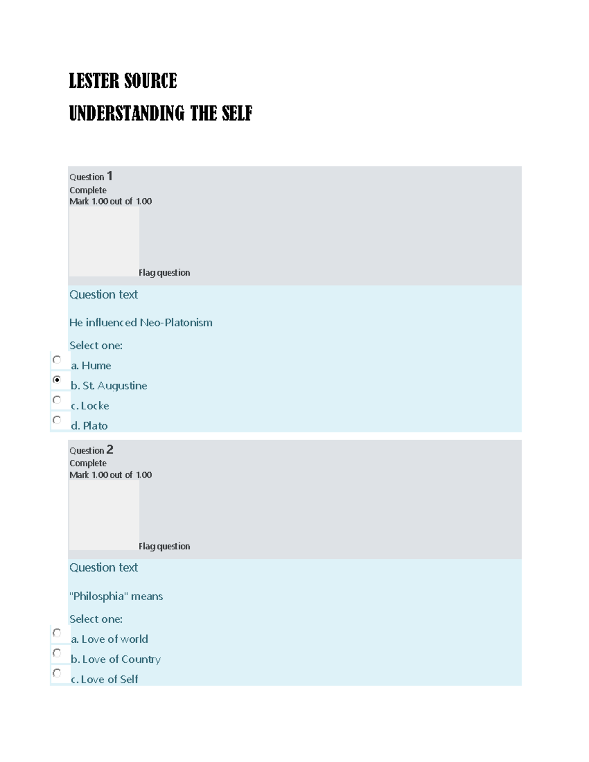 Understanding The Self Prelim Quiz 1 & Prefinal Quiz 1 Review - Studocu