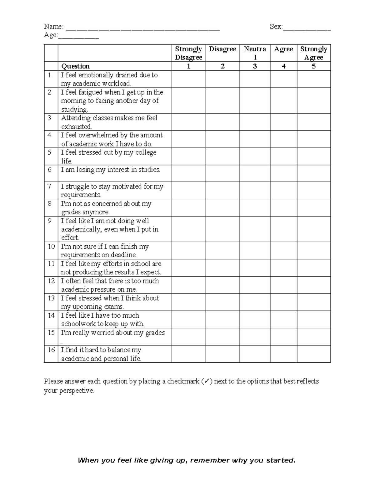 Survey Questionnaire on Academic Stress and Motivation - Studocu
