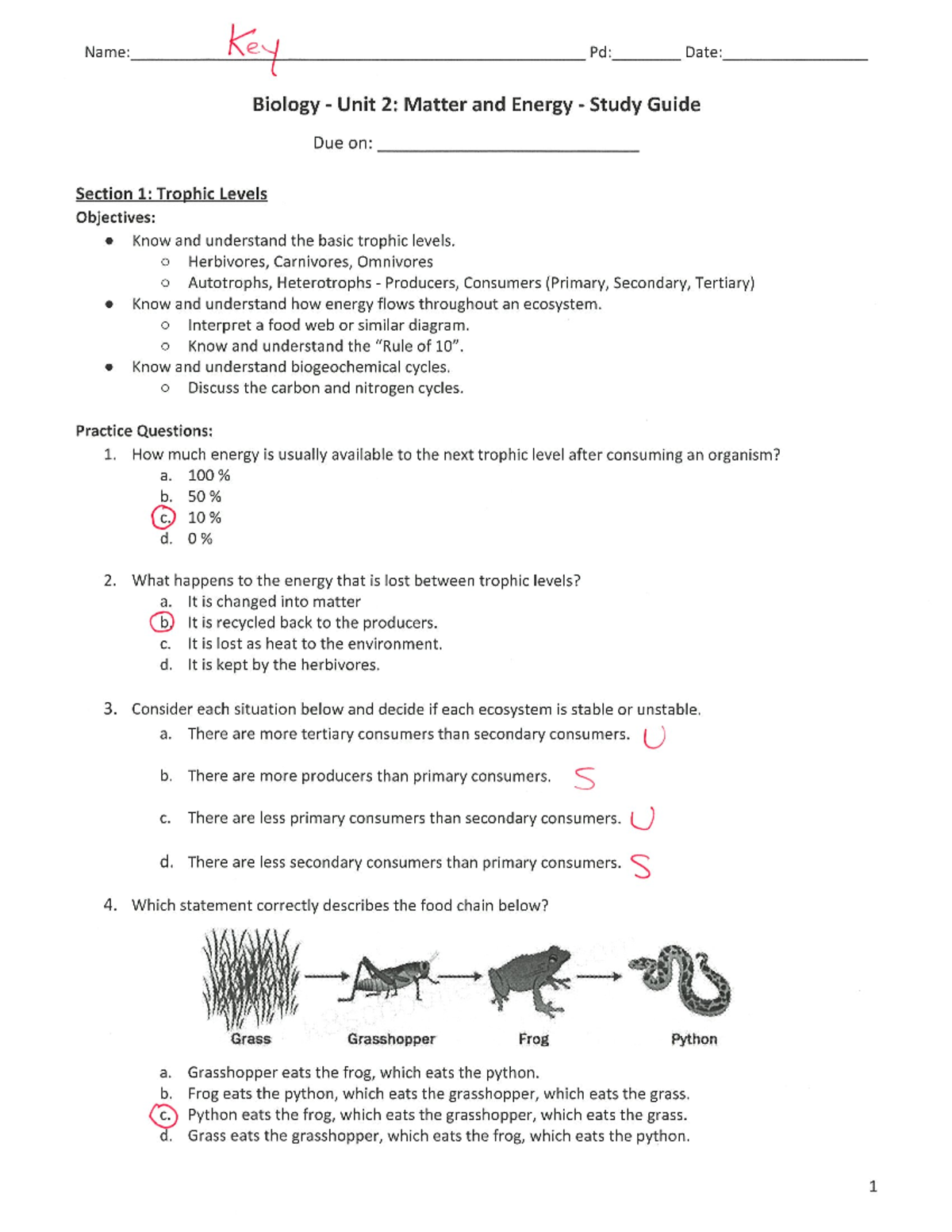 Biology Unit 2: Matter and Energy Study Guide Answers - Studocu