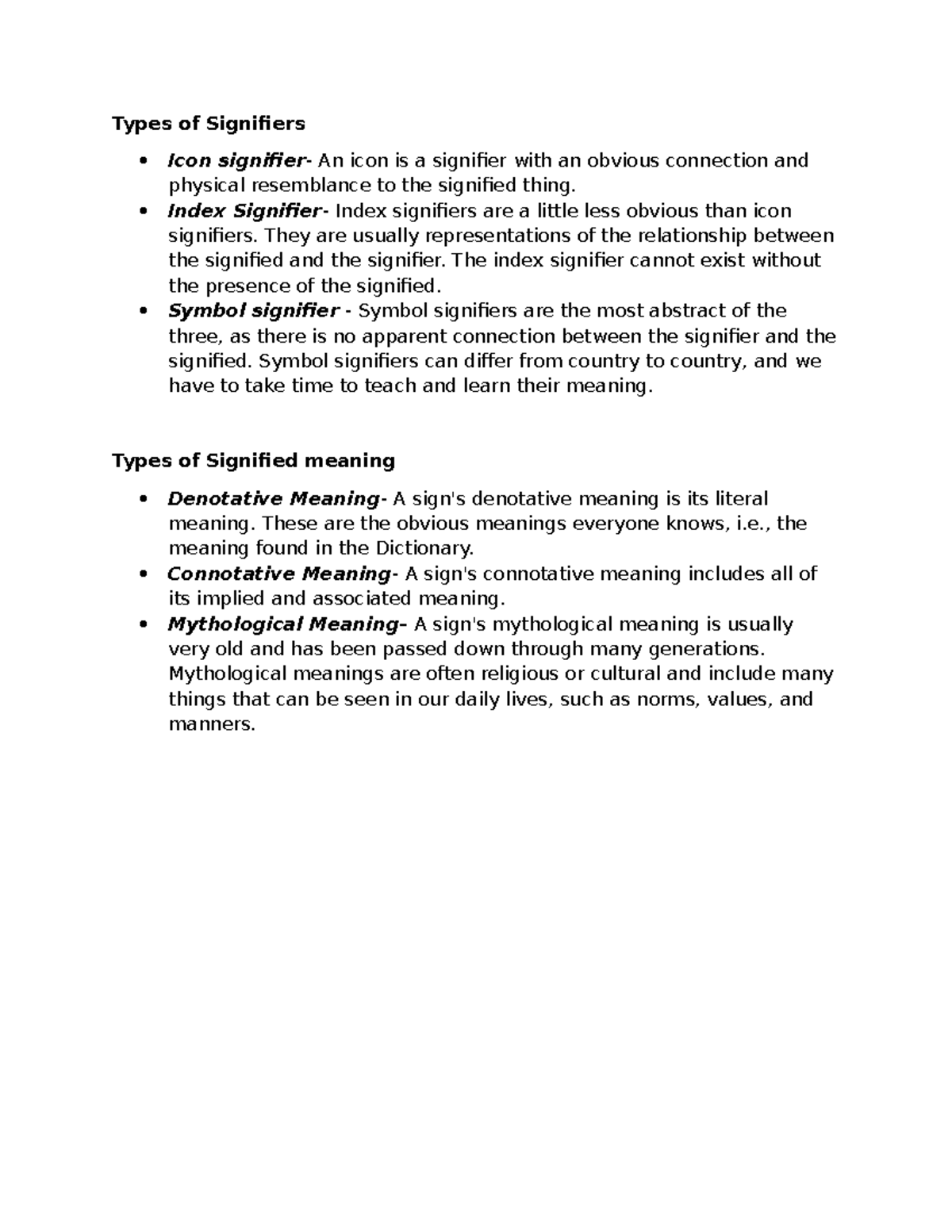 Types of Signifiers and Signified: A Comprehensive Overview - Studocu